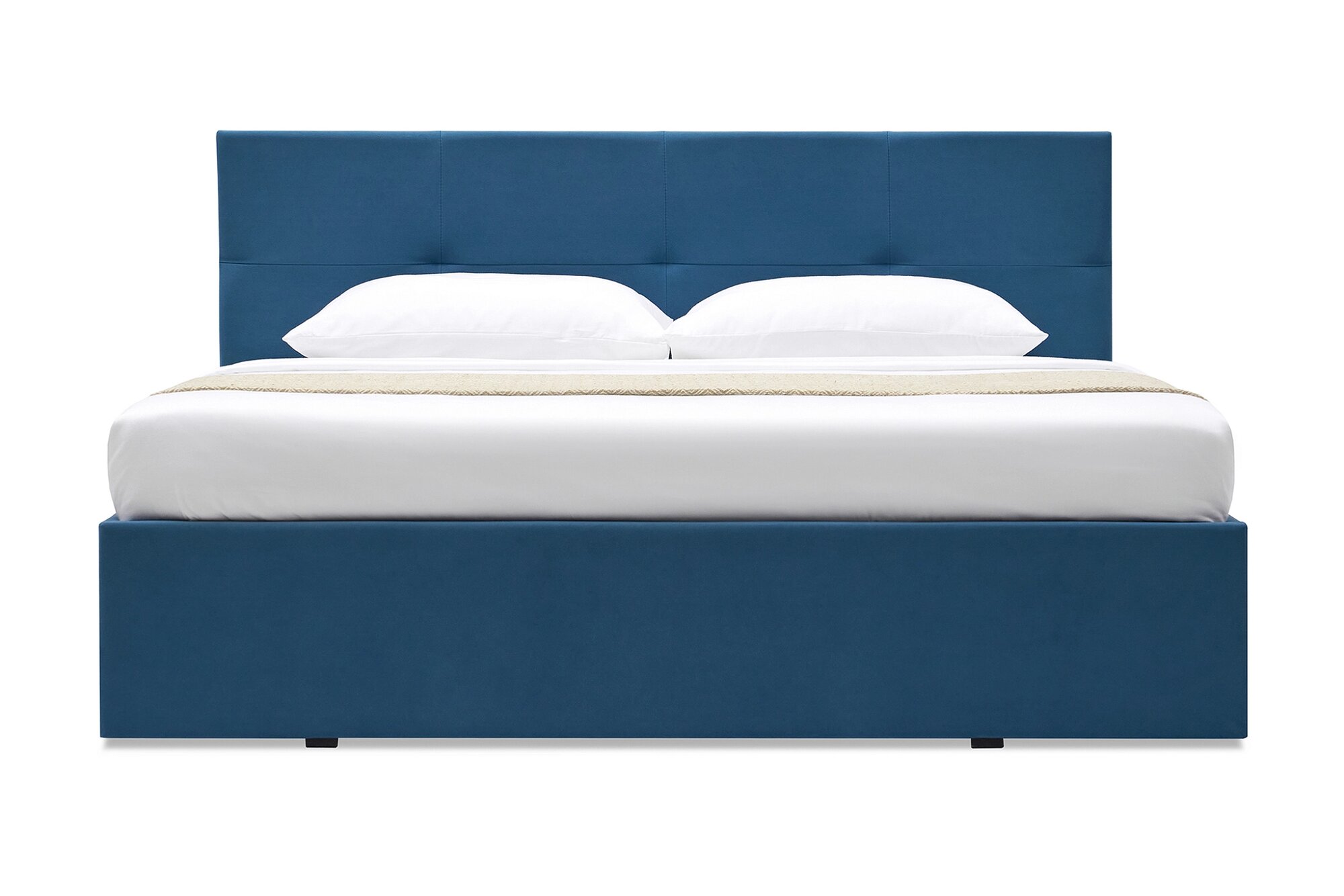 Кровать с мягк изголовьем, 2 спальная Милана, со спальн. мест. 160х200, с настилом, без подьем. механ, ЛДСП, синяя ткань