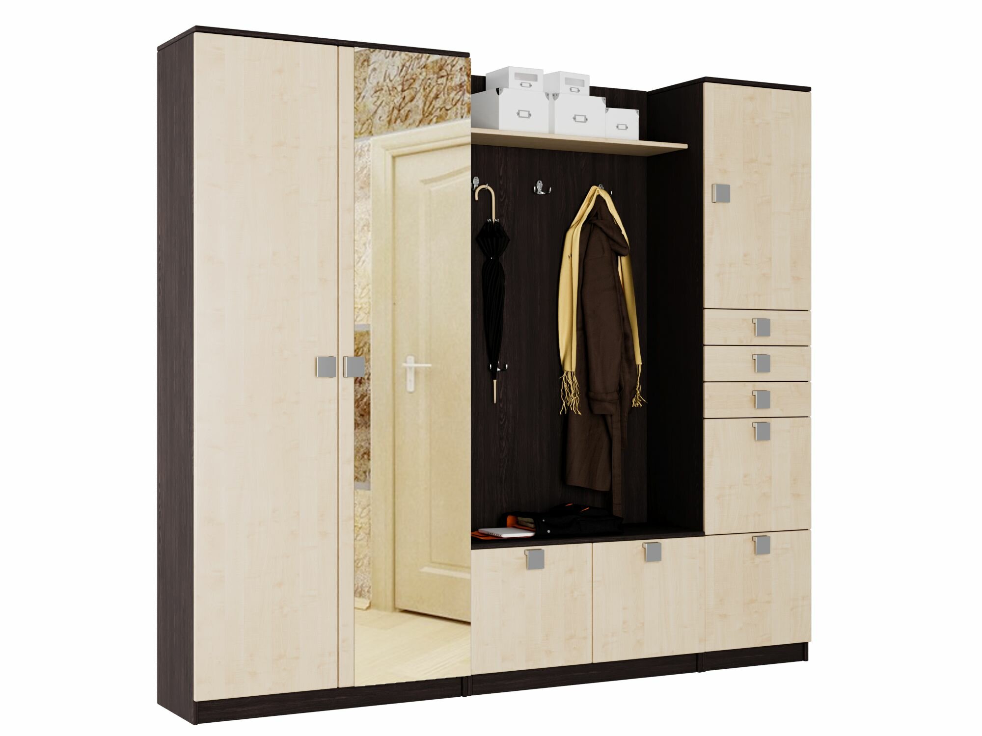 Прихожая в коридор Мебель на Руси " Ольга 10" 221х200х35 Венге цаво / Клен