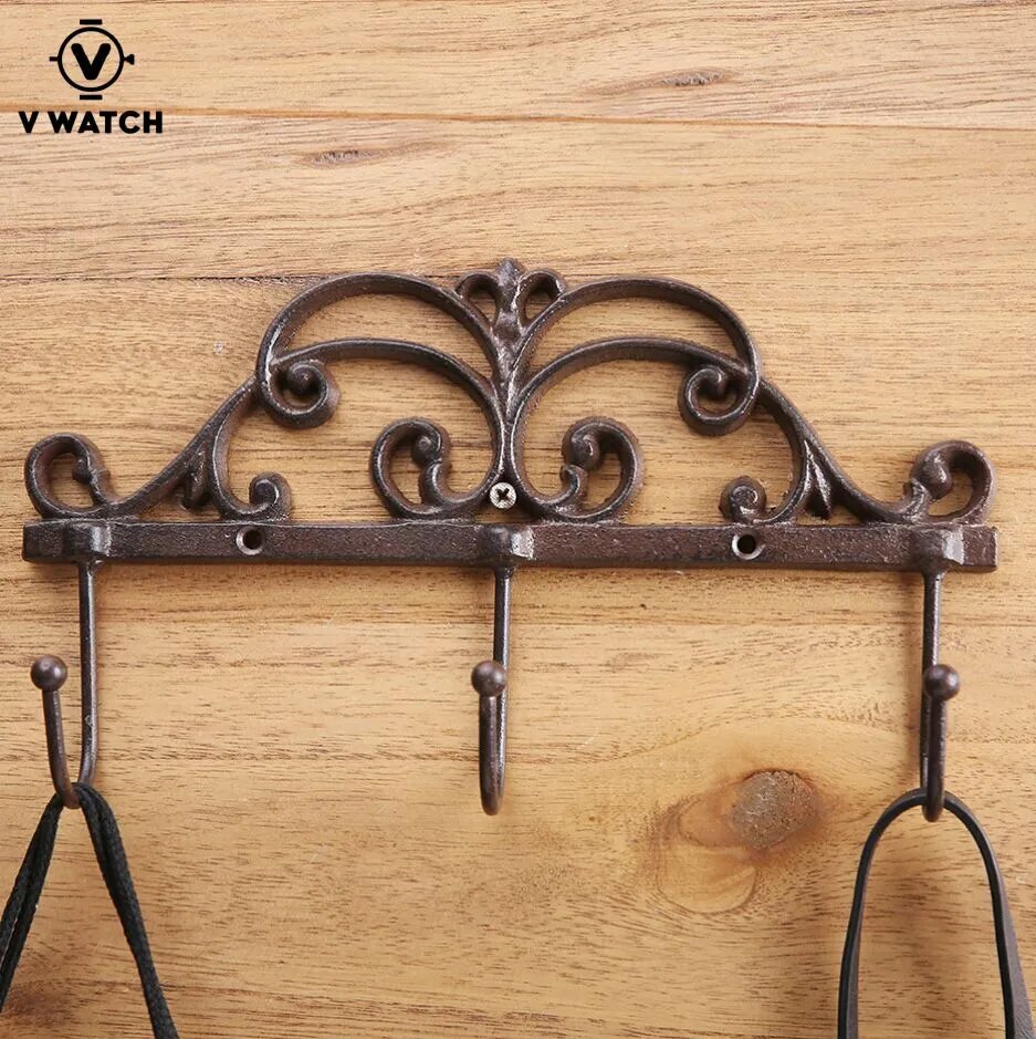 Вешалка чугунная с тремя крючками декоративная для одежды и полотенец SQNKJ