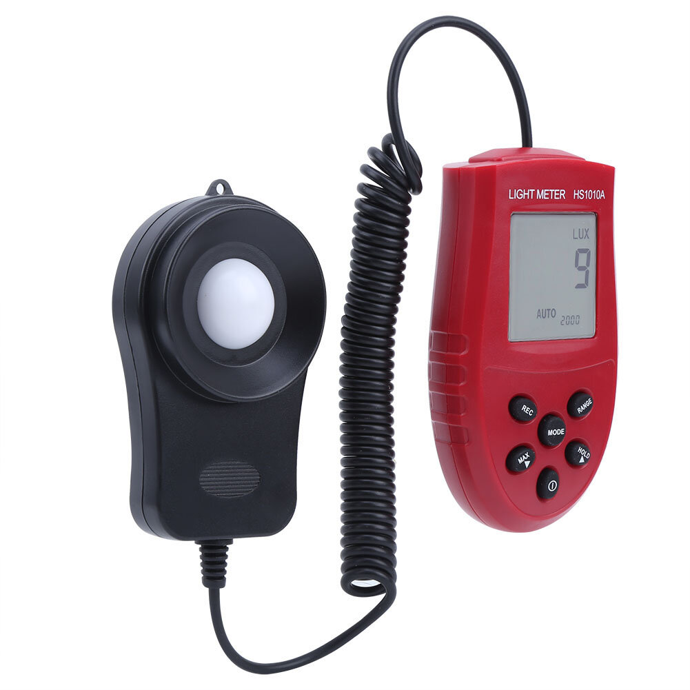 Цифровой фотометр HS1010A, портативный люксметр с автоматическим диапазоном, измерение FC и Lx, диапазон 2000/20000/200000 люкс, точность 1LUX/0.1FC, материал ABS, частота 2 раза/сек, преобразование диапазона ручное/автоматическое, батарейки 2 x AAA
