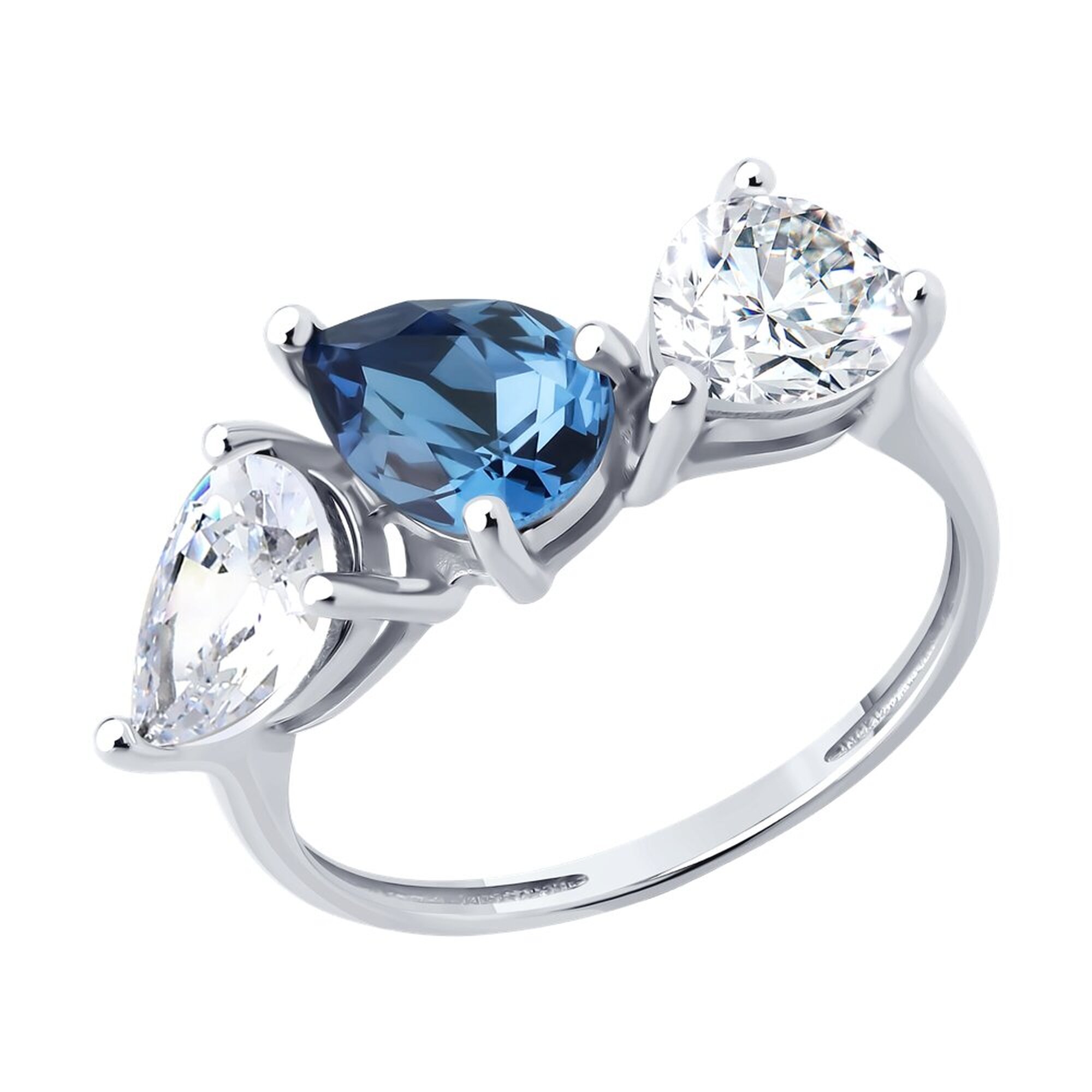 Кольцо, серебро, 925 проба, родирование, кристалл