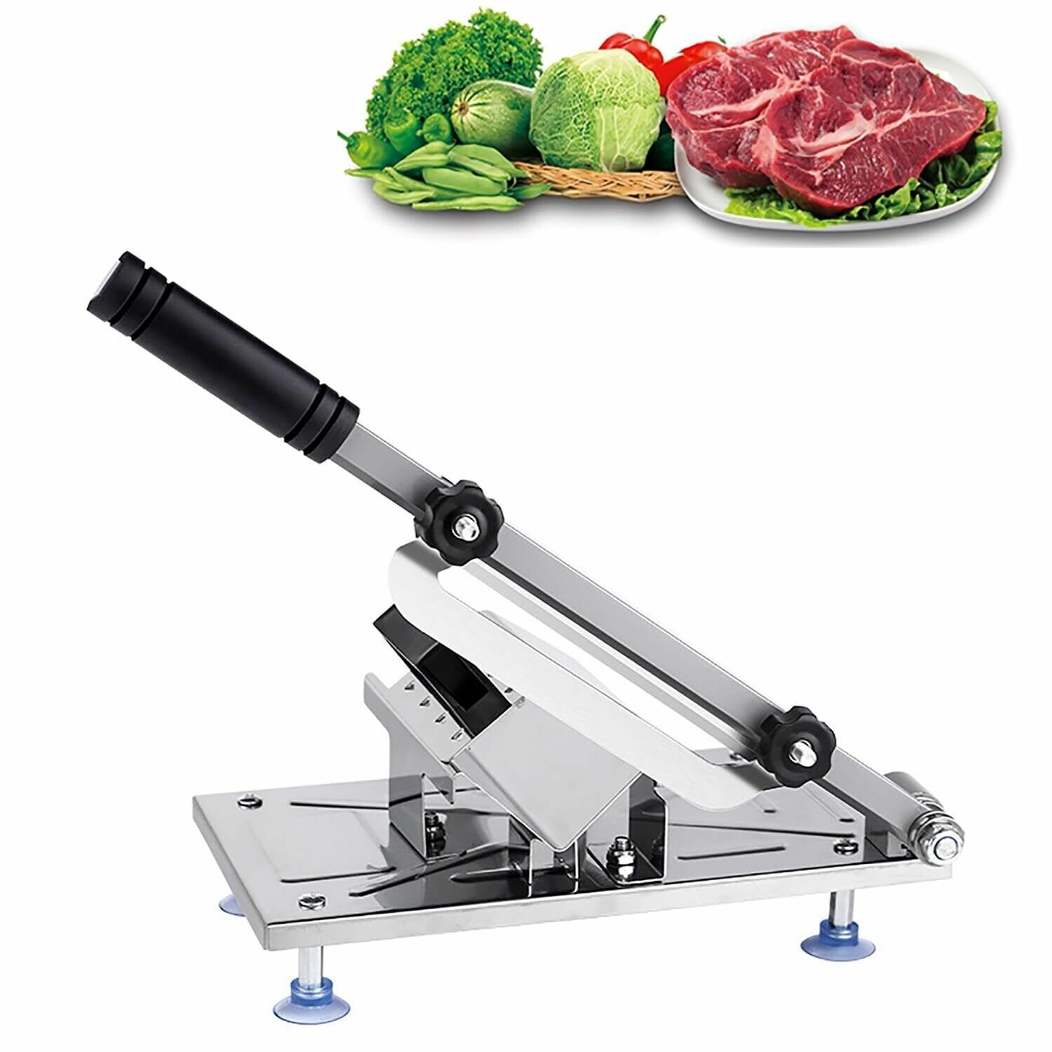 Ручная ломтерезка для замороженного мяса, толщина регулируется от 0,3 до 8 мм, подпружиненный автоматический податчик.