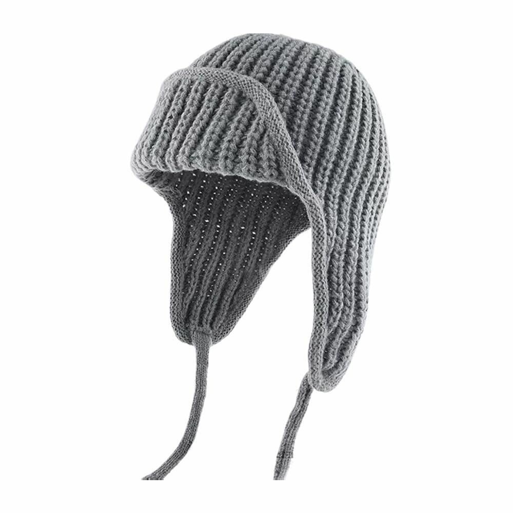 Теплая вязаная шапка-ушанка для большой головы, свободная модель