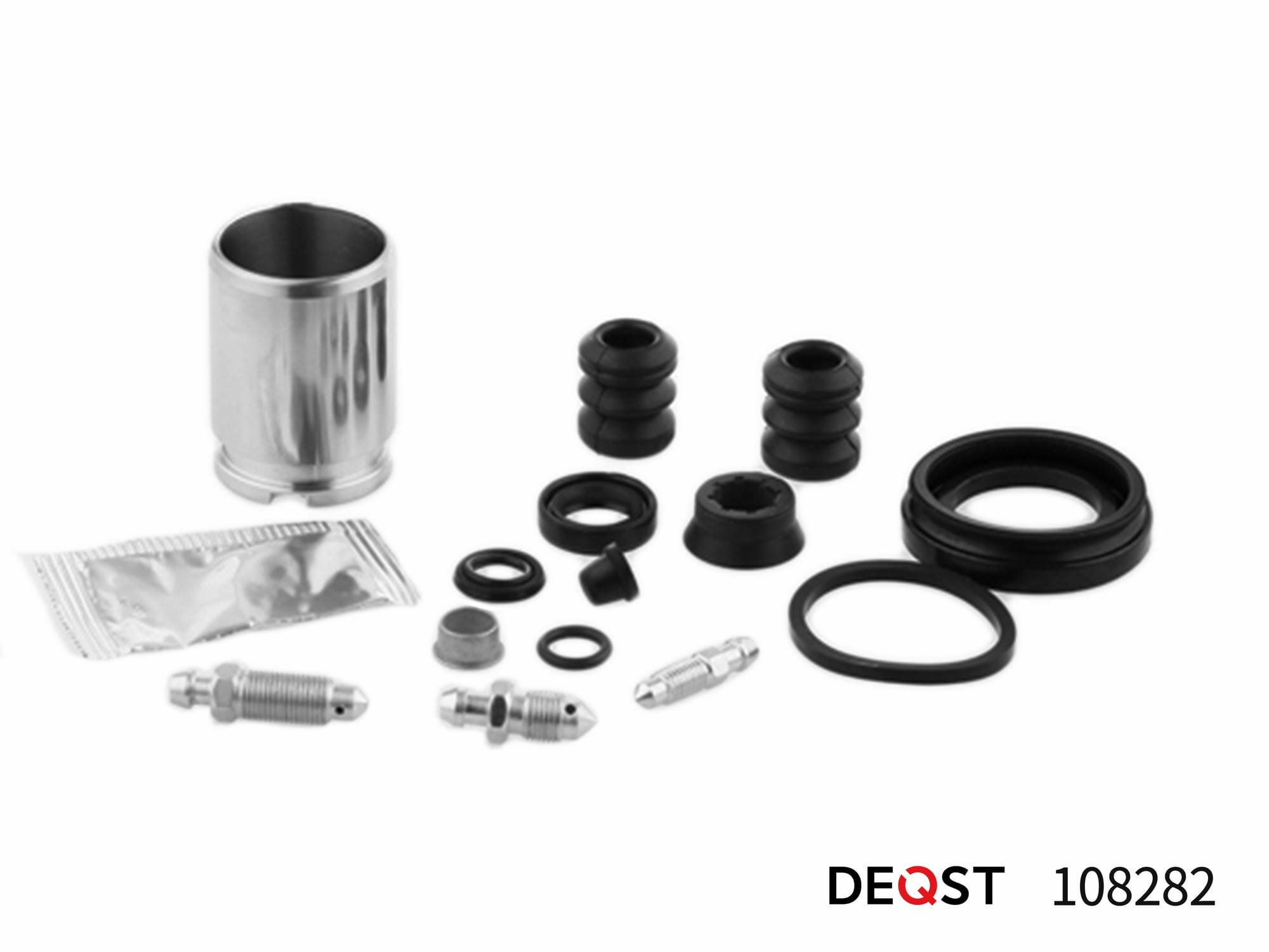 Ремкомплект суппорта Deqst 108282 с поршнем с поршим Audi A6 (94-97), A8 (97-02), (80-91), 100-94), VW Golf 2-3 (-97), Jetta 2 (-91), Passat (88-96), Vento (91-98), Peugeot 405 (87-92