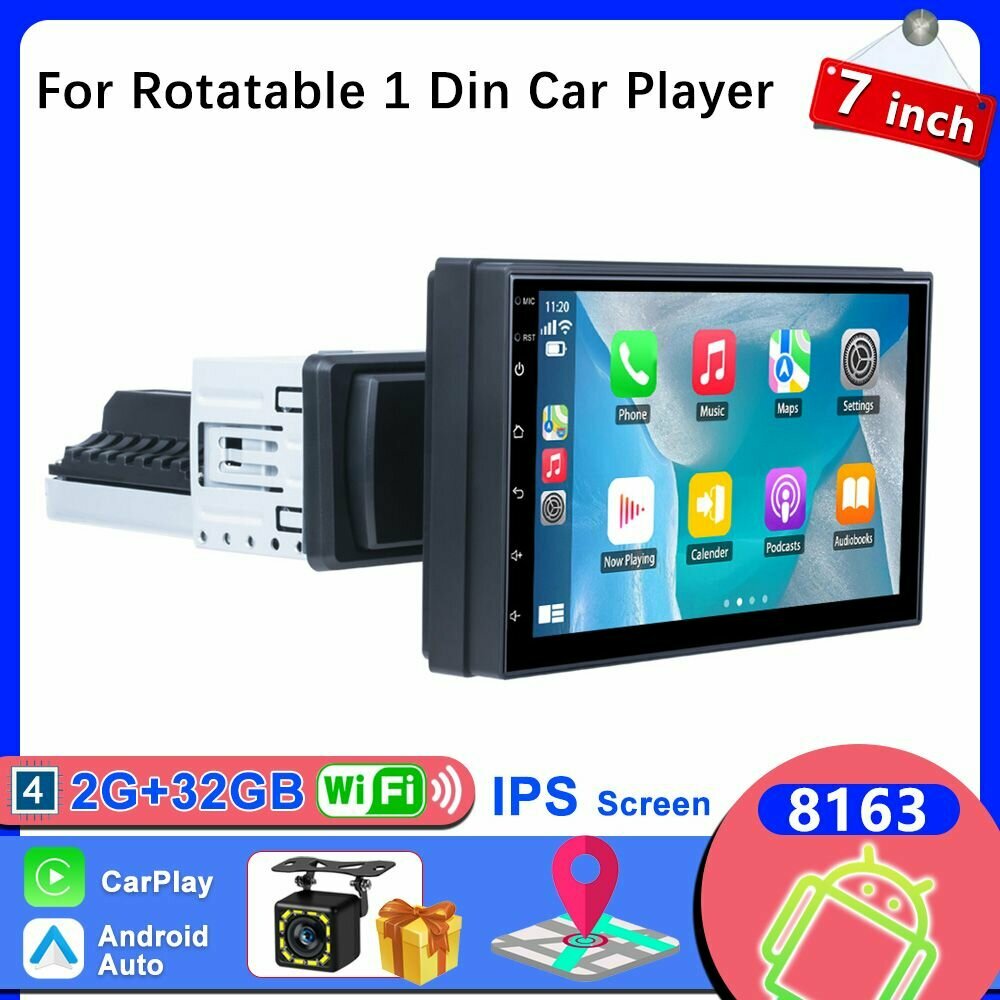 Автомагнитола Android 1 дин 360 Поворот дюймов Экран 2/64Gb 6280A 4ядер Gps навигатор CarPlay, Wi-Fi, Bt, RDS