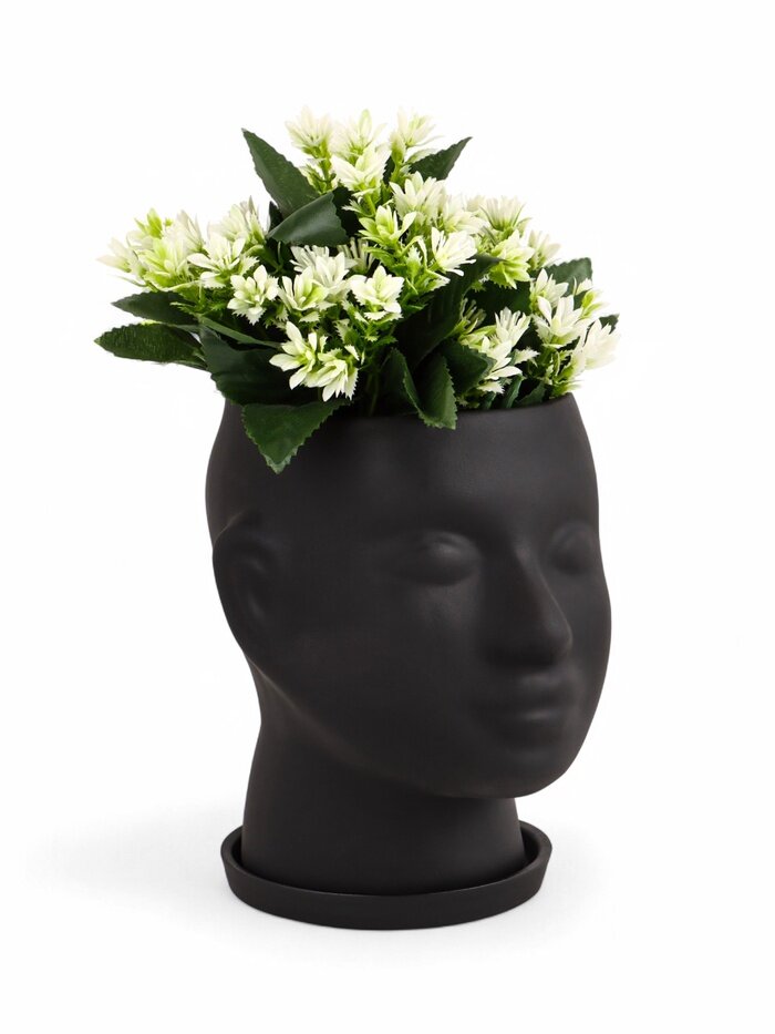 Горшок-органайзер «Голова», керамика, чёрное, 3 л, 24×19 см