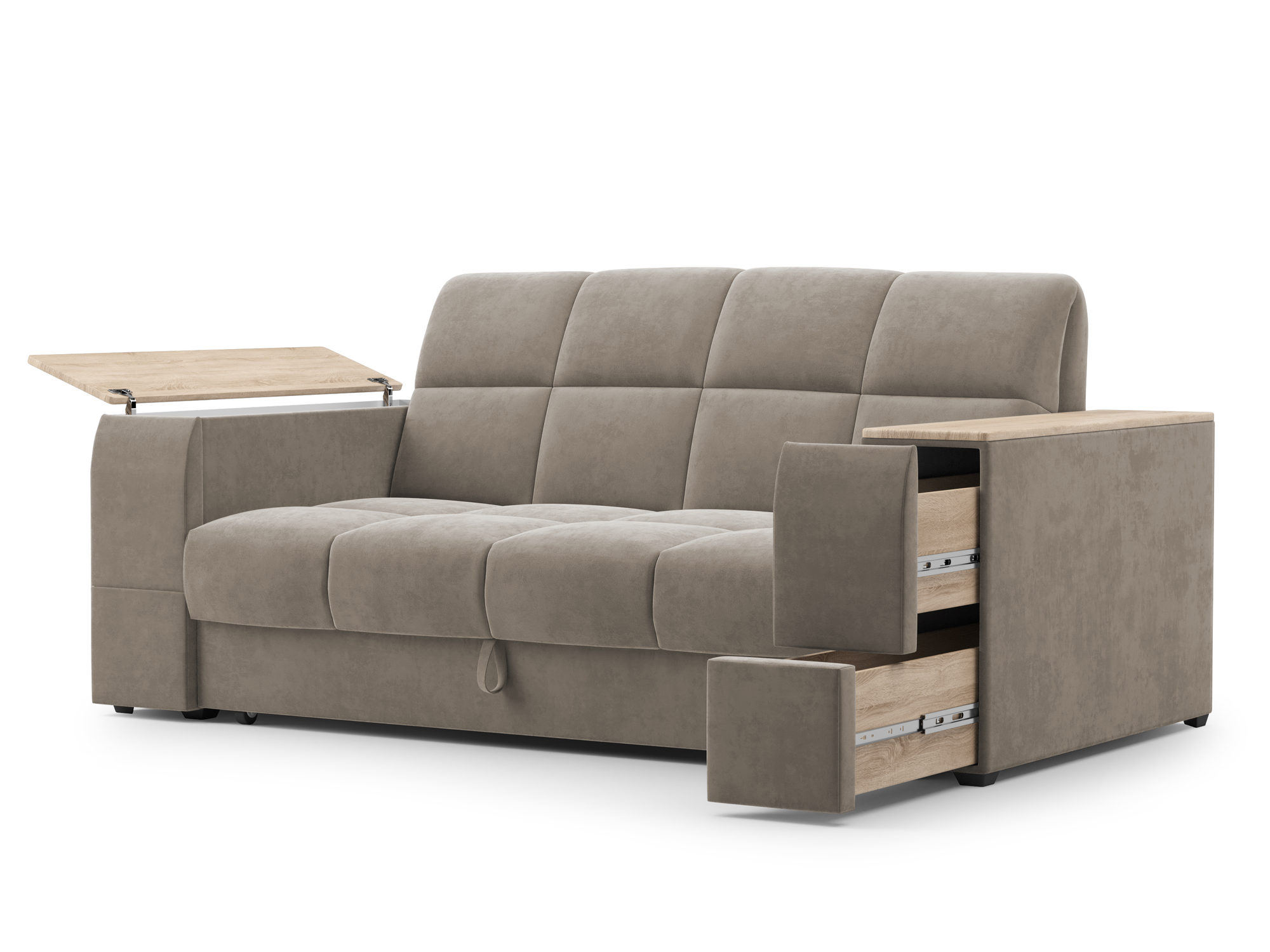 Диван-кровать Флай, аккордеон, подлокотники короб+ящики, 140*200 с ортопедическим основанием, съемный чехол, велюр.