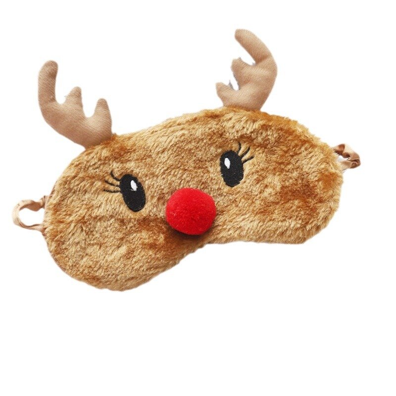 Милая плюшевая маска для сна с оленем, мягкая мультяшная маска для сна с красным носом, рождественская маска для сна для детей и взрослых, светонепроницаемая повязка, коричневая, 1 шт.