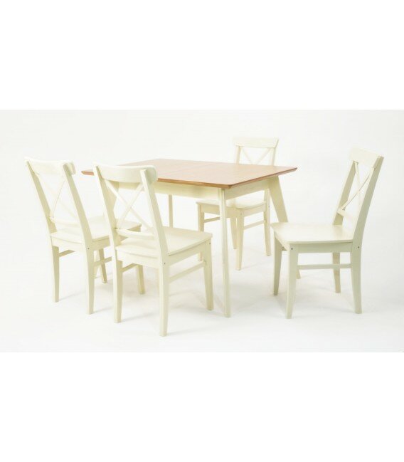 Стол Сканди 120 слоновая кость/натур со стульями Ингольф слоновая кость