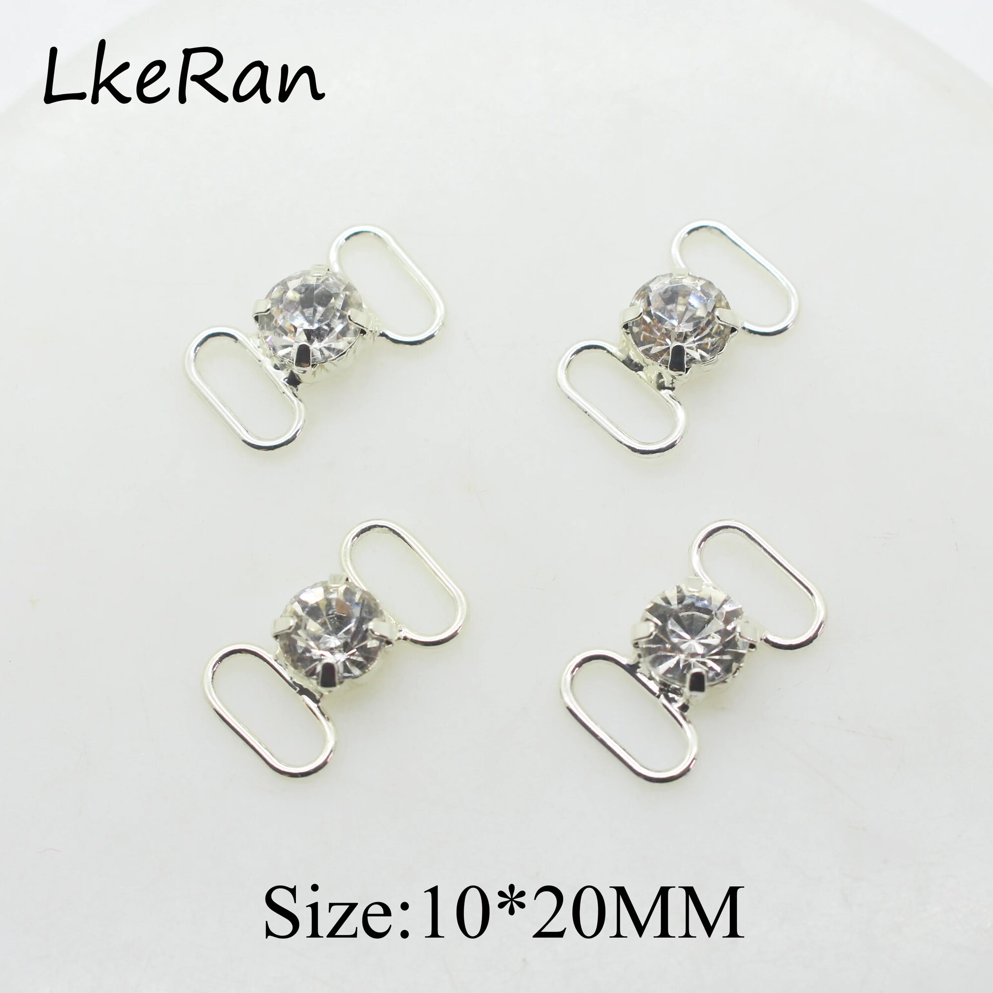 Пряжки Lkeran металлические 10х20 мм серебристые с кристаллами 10 шт