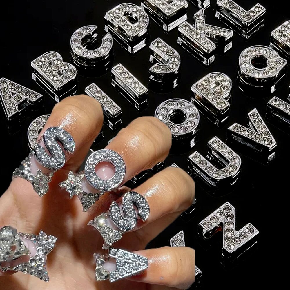 Алмазные буквы для ногтей 26шт 8мм, Цвет: 26pcs