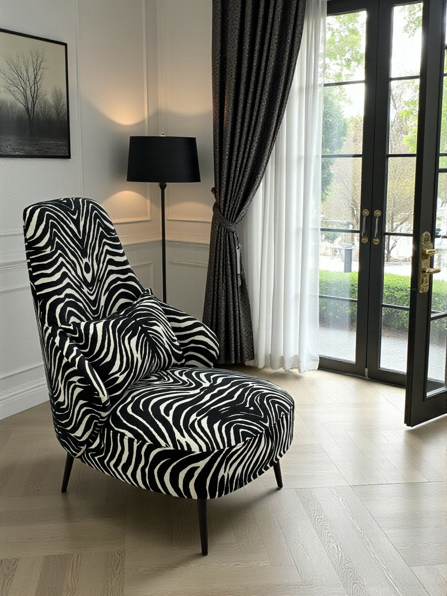 Кресло Bonfico "Оскар", принт "Зебра", с высокой спинкой, обивка гобелен