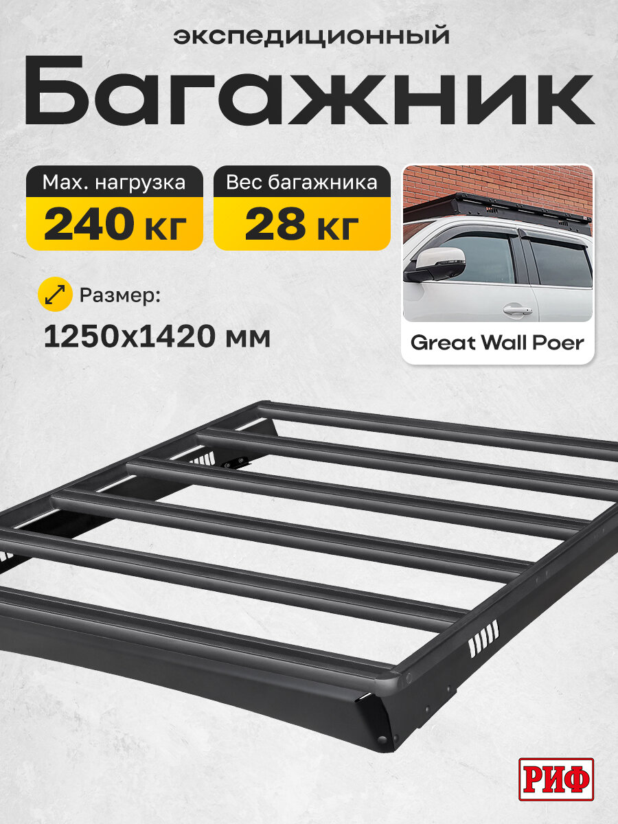 Багажник экспедиционный (платформа) алюминиевый РИФ 1250x1420 мм Great Wall Poer (с крепежом)