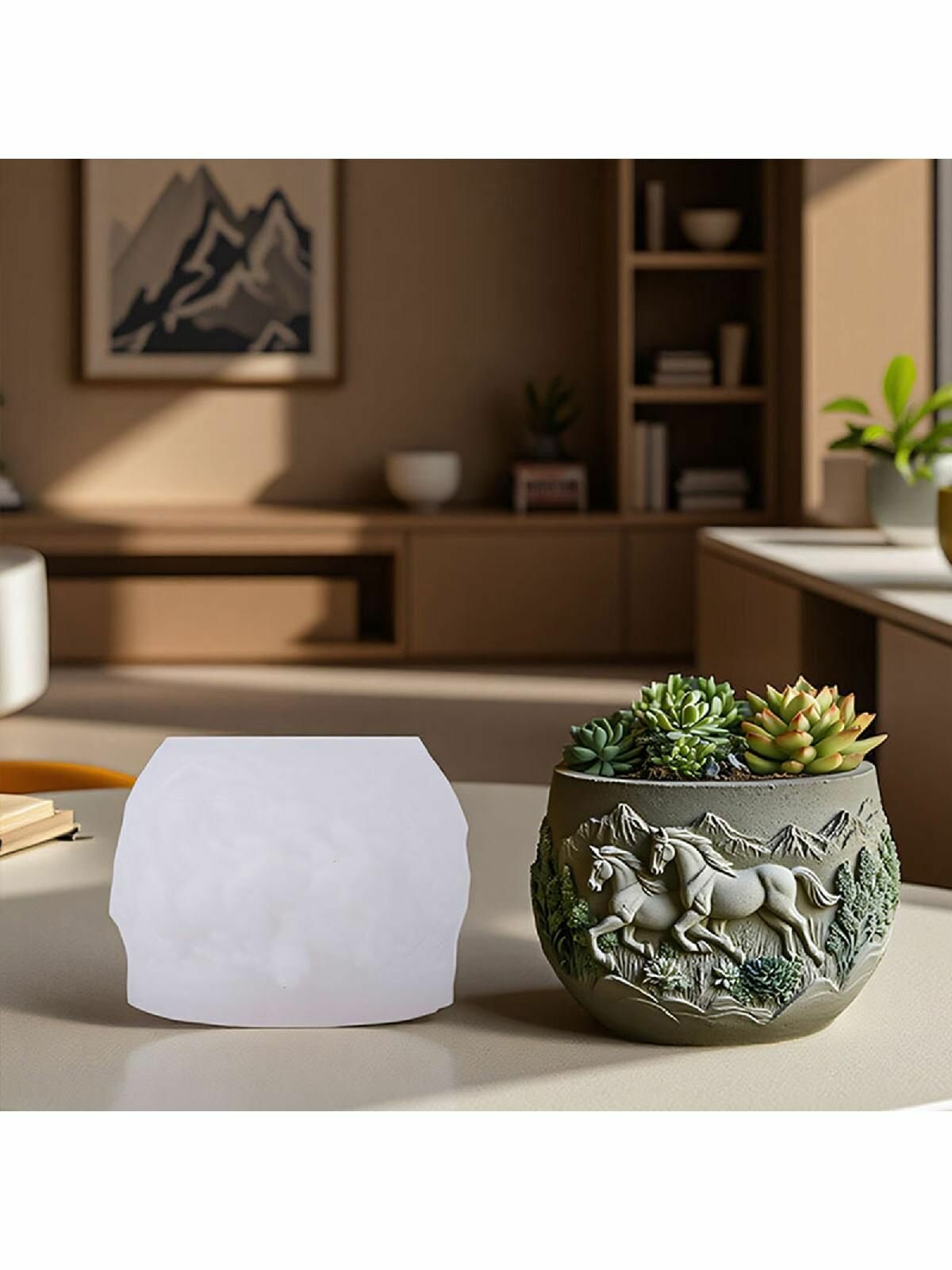 Силиконовая форма Молд для цветочного горшка "Барельеф лошади"