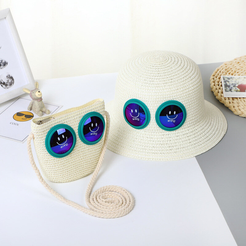 Детская соломенная шляпа, пляжная шляпа, детская шляпа от солнца с улыбающимся лицом, шляпа для бассейна, шляпа для мальчика, большие круглые глаза, защита от солнца, рыбацкая шляпа