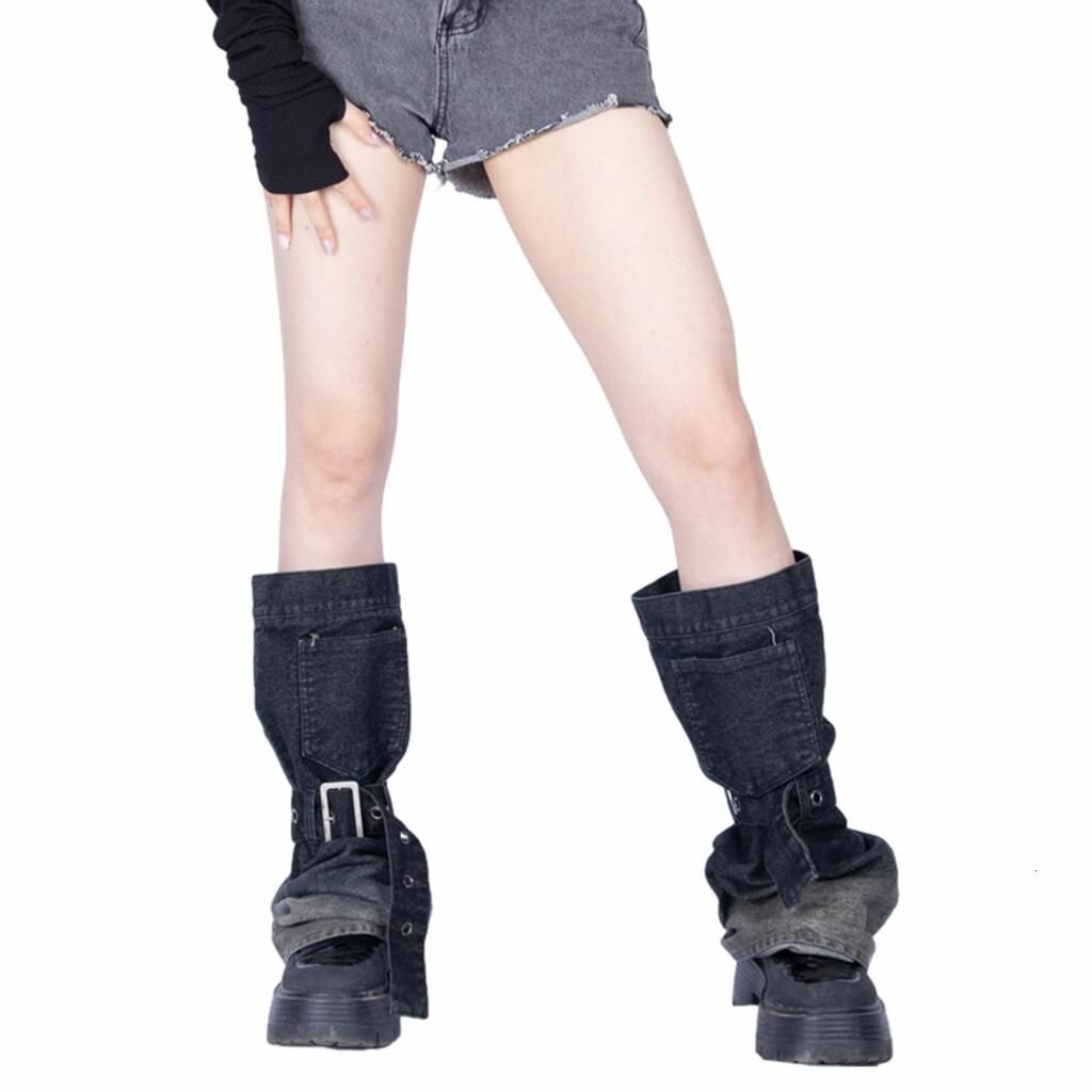 Чехол для ног с длинной трубкой y2k-средний ремешок черного и серого цветов