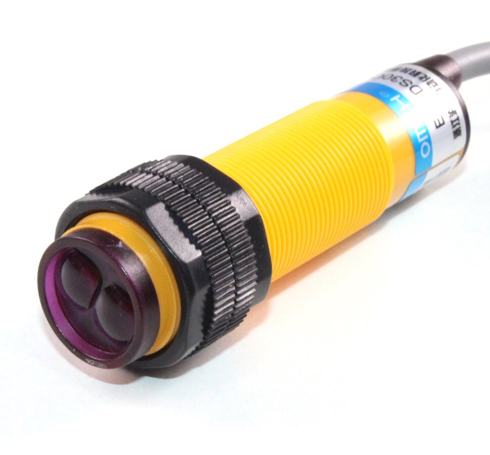 E3F-DS30C4, Инфракрасный оптический датчик препятствий, (7-30 см, NPN, NO, 6-36VDC, 300mA, M18)