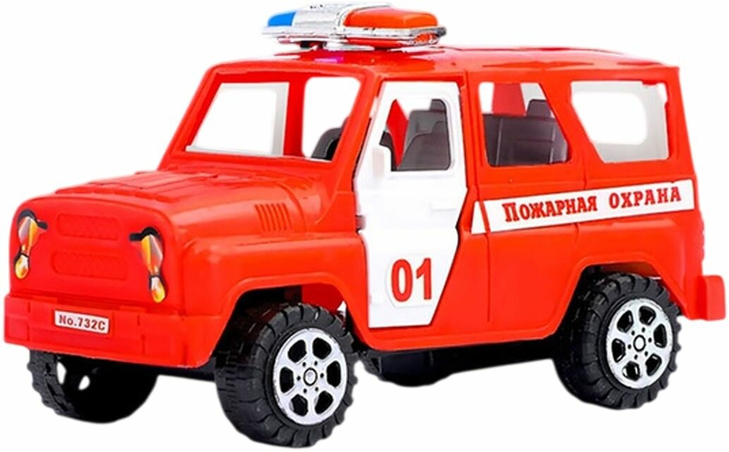 Детская инерционная машина "Пожарная охрана" с открывающимися дверьми, игрушечный транспорт уазик, масштабная модель для детей