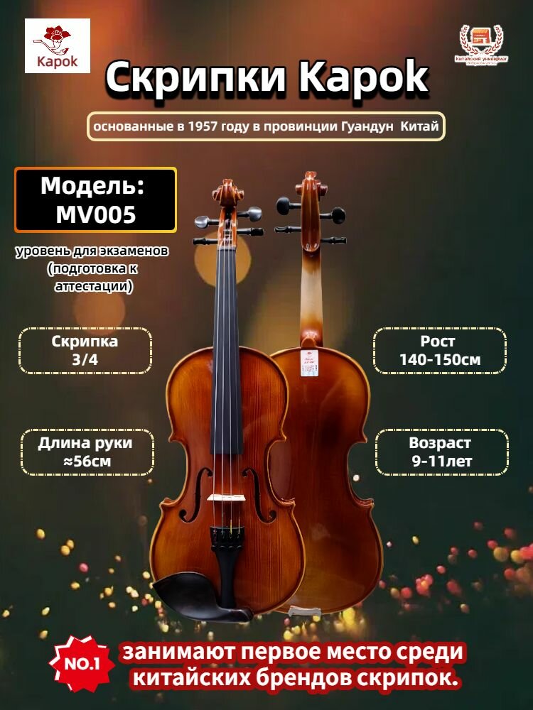 Скрипки Карок Академическая для продвинутых уровней с комплектом фурнитуры и смычком