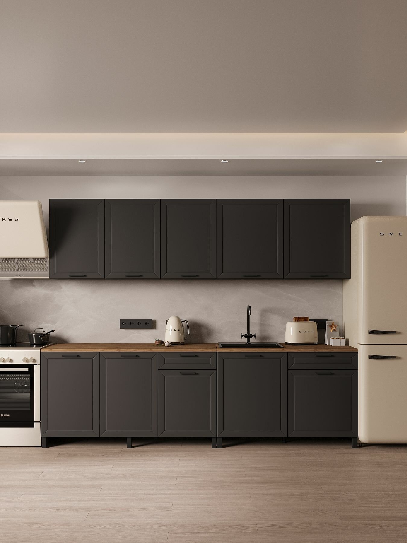 Кухонный гарнитур Мадрид 2,7м диамант серый со столешницей