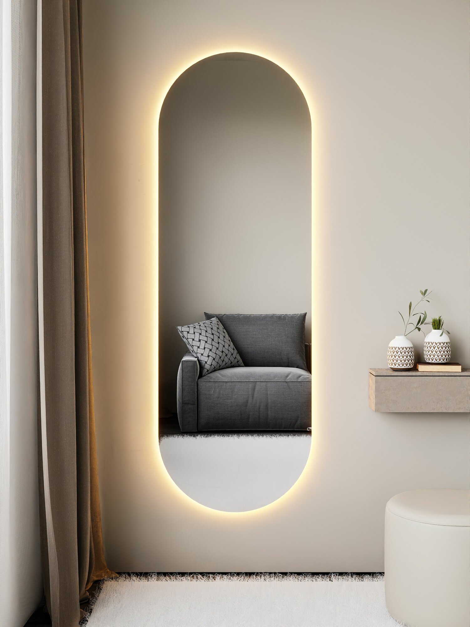 Зеркало настенное 180х60 см. BLX MIRROR М6 фигурное с подсветкой теплый свет 3000К