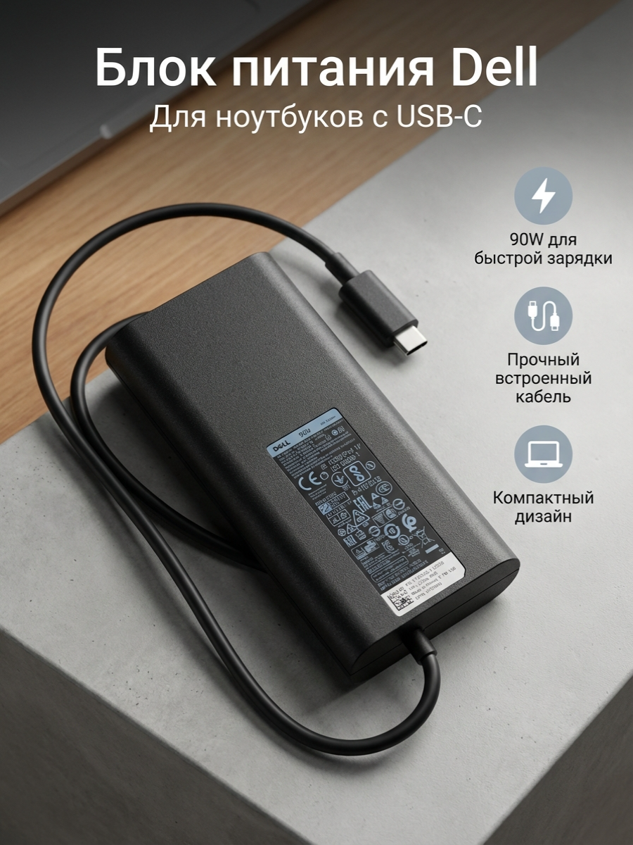 Блок питания Dell Type-C, 90W (5V-3A, 9V-3A, 15V-3A, 20V-4.5A), ORG (4-gen type)