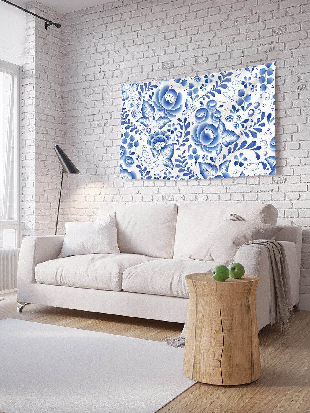 Горизонтальное фотопанно на стену "Керамическая гжель", 150x200 см