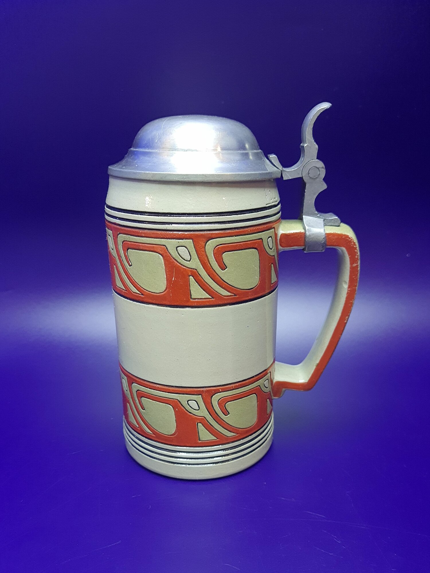 Кружка винтажная пивная керамическая с оловянной крышкой, 0,5 л, Германия 1960-1970е гг.