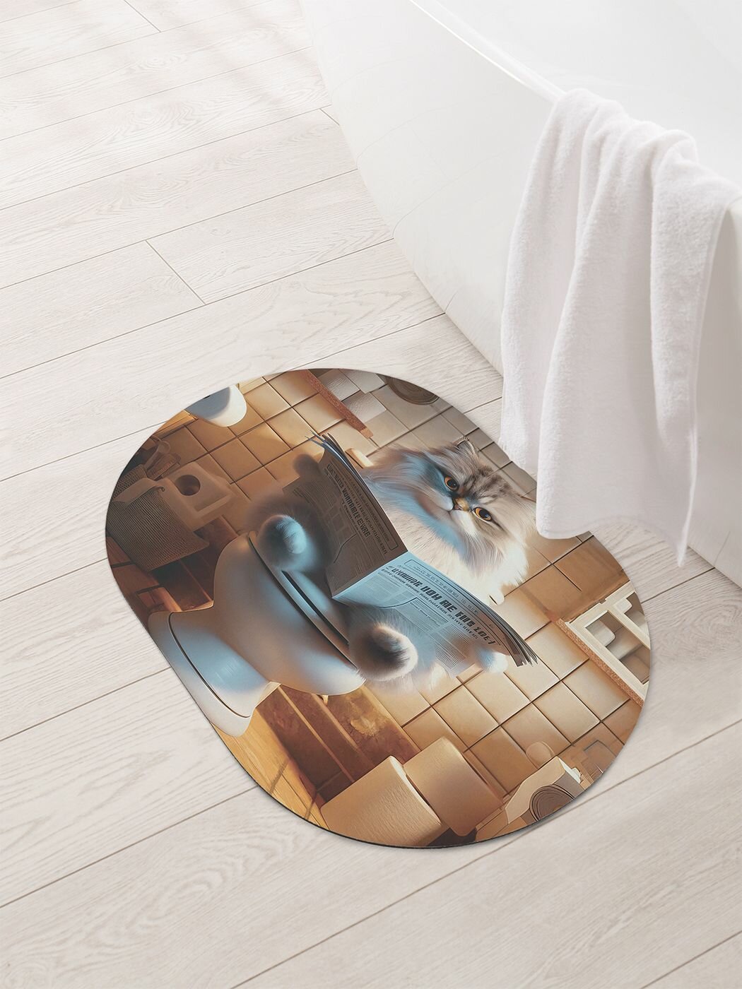 Коврик овальный для ванной и туалета "Кот отдыхает" 58x38 см, JoyArty