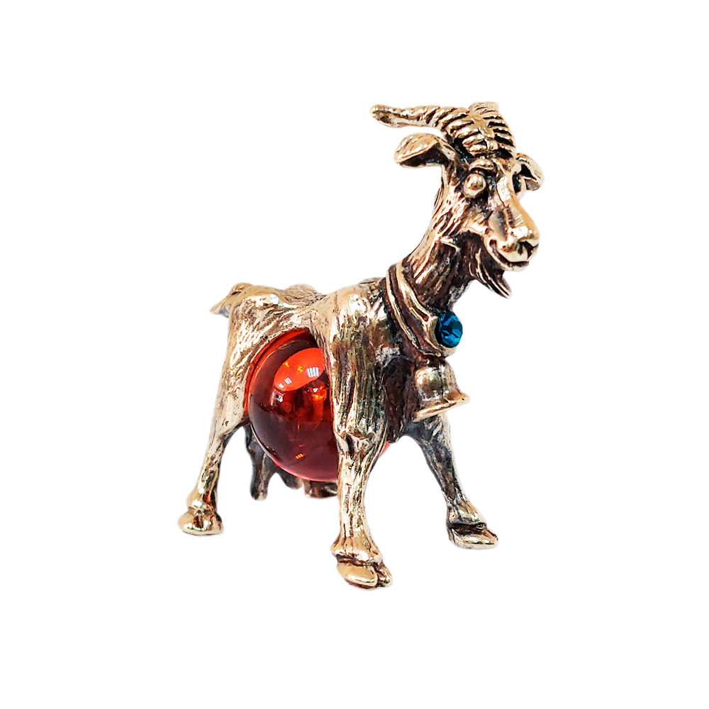 Фигурка из бронзы ручной работы "Коза", с янтарём, символ Нового года 2027