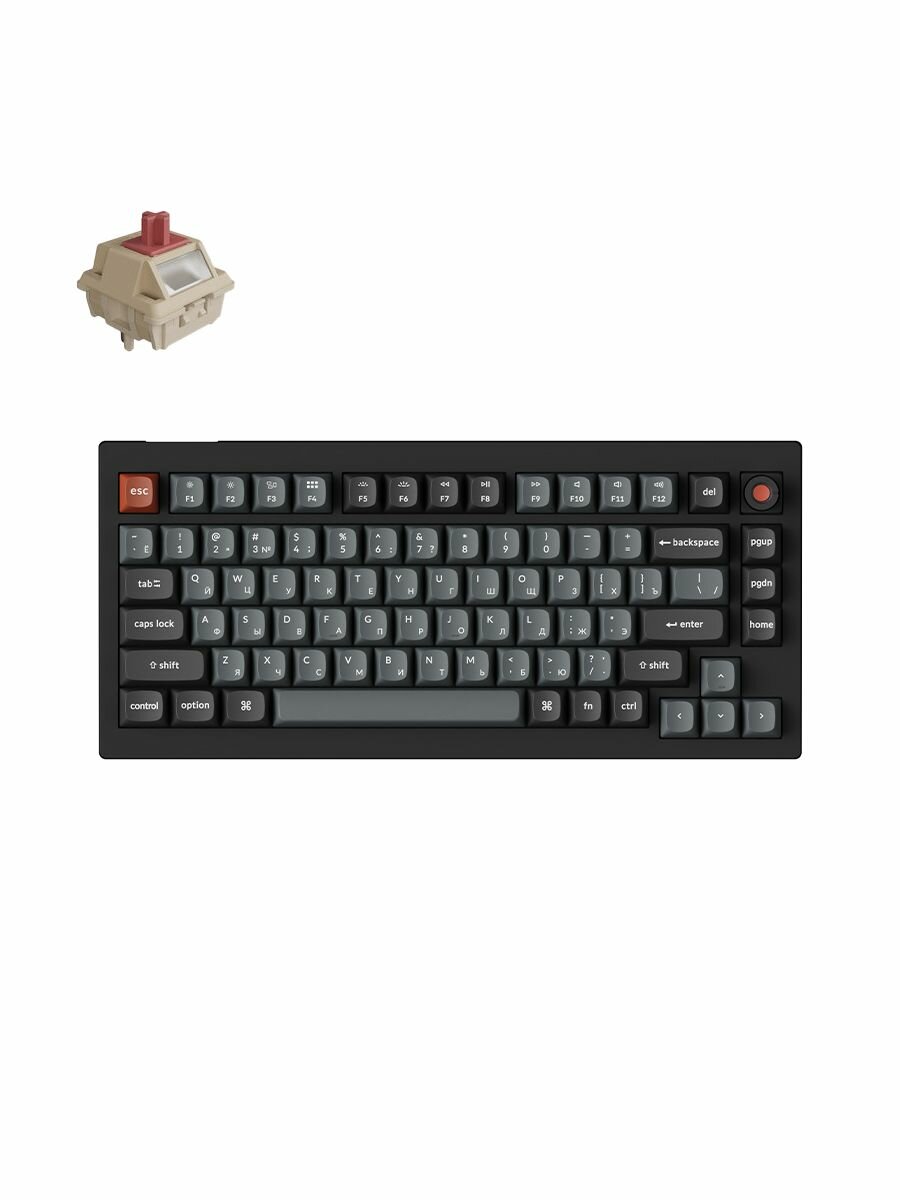 Проводная механическая клавиатура Keychron V1 8K (75%) цвет Black, русская раскладка, RGB, Hot Swap, кейкапы без подсветки, переключатели Keychron Apex Red
