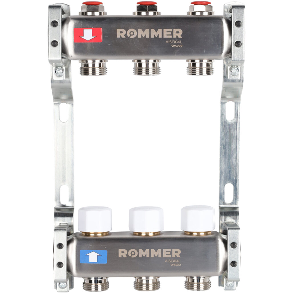 Коллектор ROMMER без расходомеров 3 выхода из нержавеющей стали