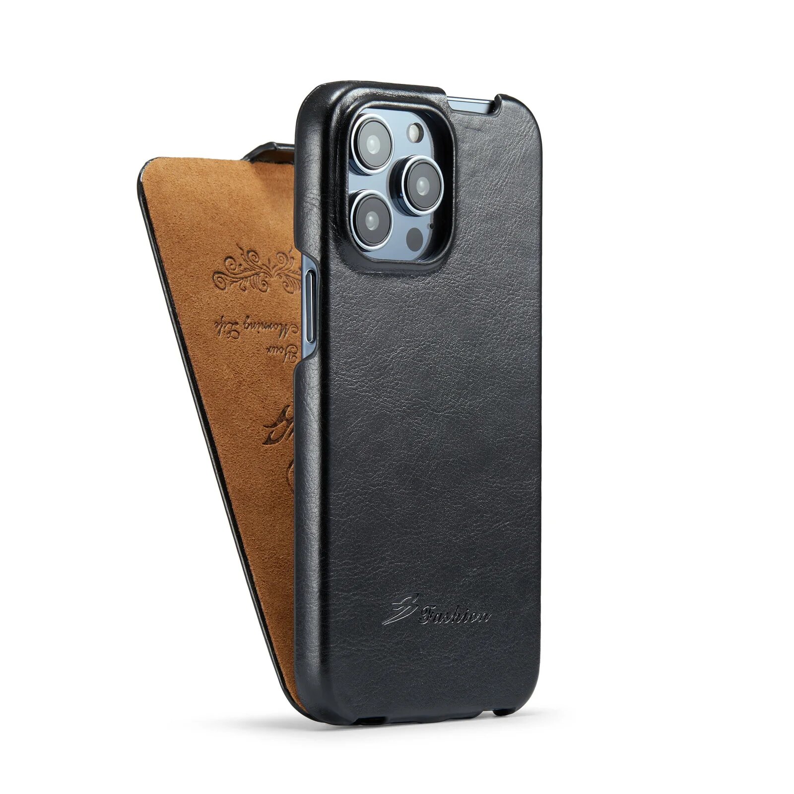 Черный кожаный чехол для iPhone 12