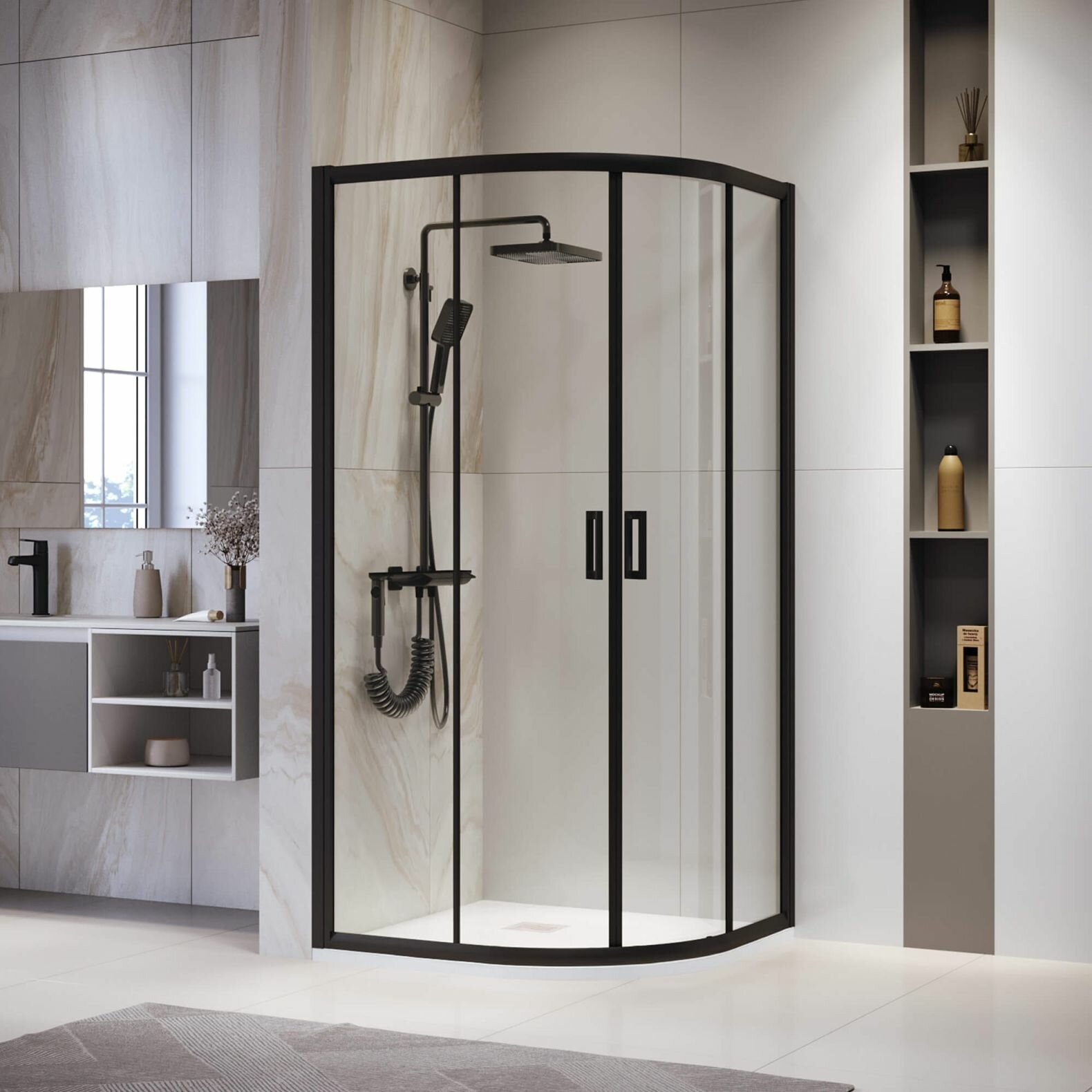 Душевой уголок RGW (РГВ) Passage 90x90x195 PA-52-B полукруглый, черный цвет, прозрачное стекло 6 мм, EasyClean (03085299-14)