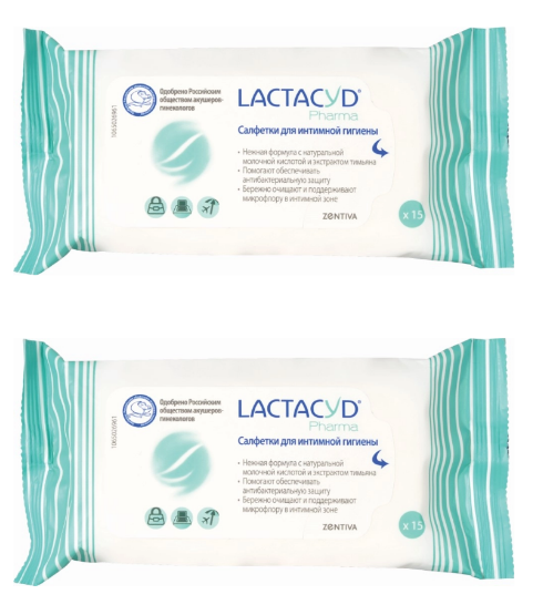 Салфетки для интимной гигиены Lactacyd, с экстрактом тимьяна, 15 шт, 2 уп