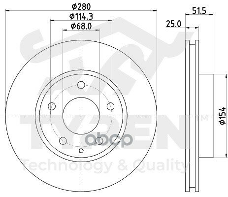Диск тормозной Mazda 3 (BM, BN) 13> TYREN арт. TYR1014621