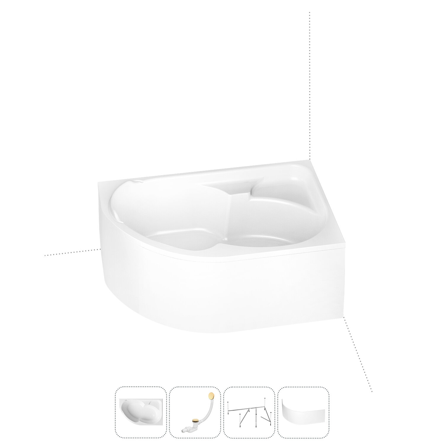 Угловая ванна акриловая 170 x 105 с каркасом и экраном Lavinia Boho Grance Hill 202011270 в наборе 4 в 1: асимметричная ванна (правый разворот), слив-перелив, каркас, экран