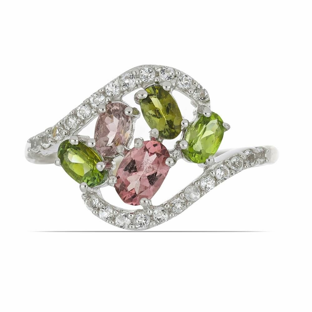 Кольцо, серебро, 925 проба, родирование, турмалин, топаз