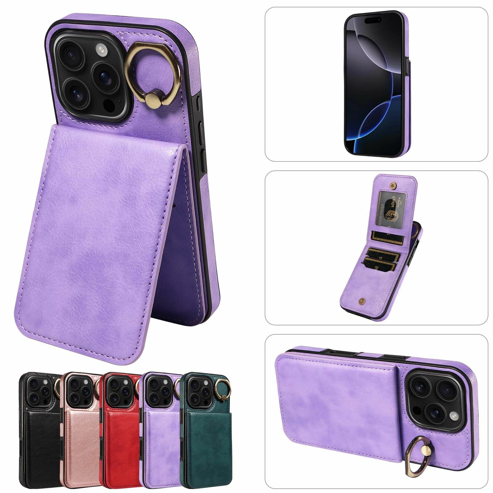 YIKATU Кожаный чехол для Apple iPhone 16 Pro (Эпл Айфон 16 Про) с карманом/держателем для карт/подставкой-кольцом, вертикальная/горизонтальная стойка