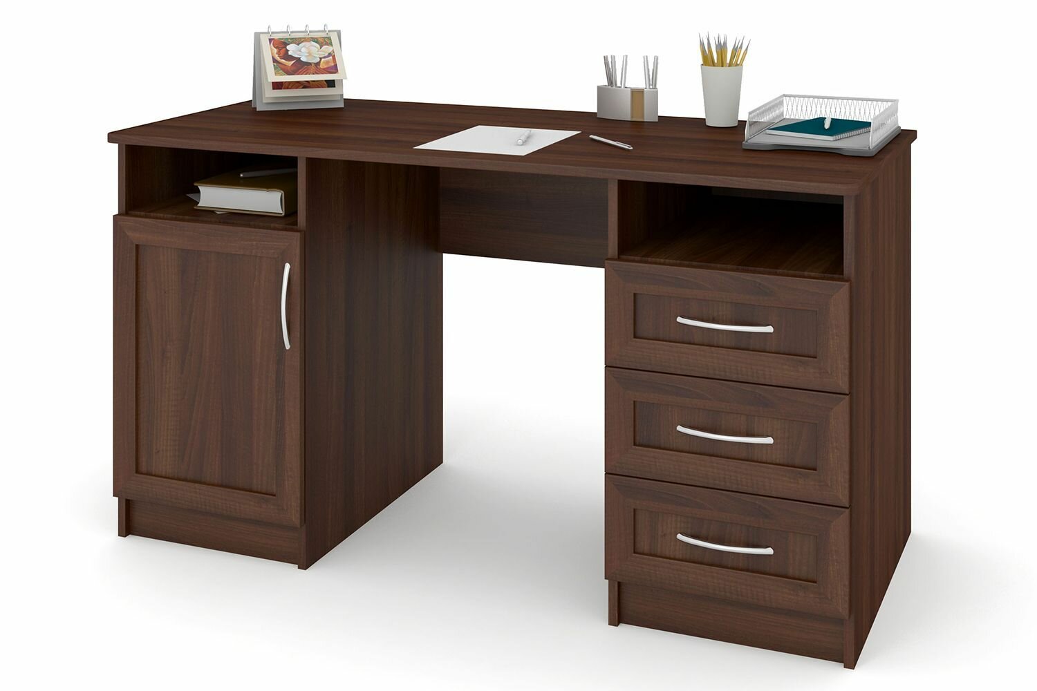 Стол компьютерный, письменный СП-5 МДФ двухтумбовый, дуб апрель темный, рамка квадро, ящики справа