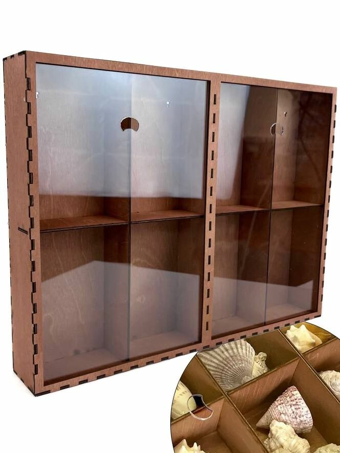 Коробка-органайзер для коллекции с выдвижным стеклом и разделителями на 8 ячеек, 30х40 см