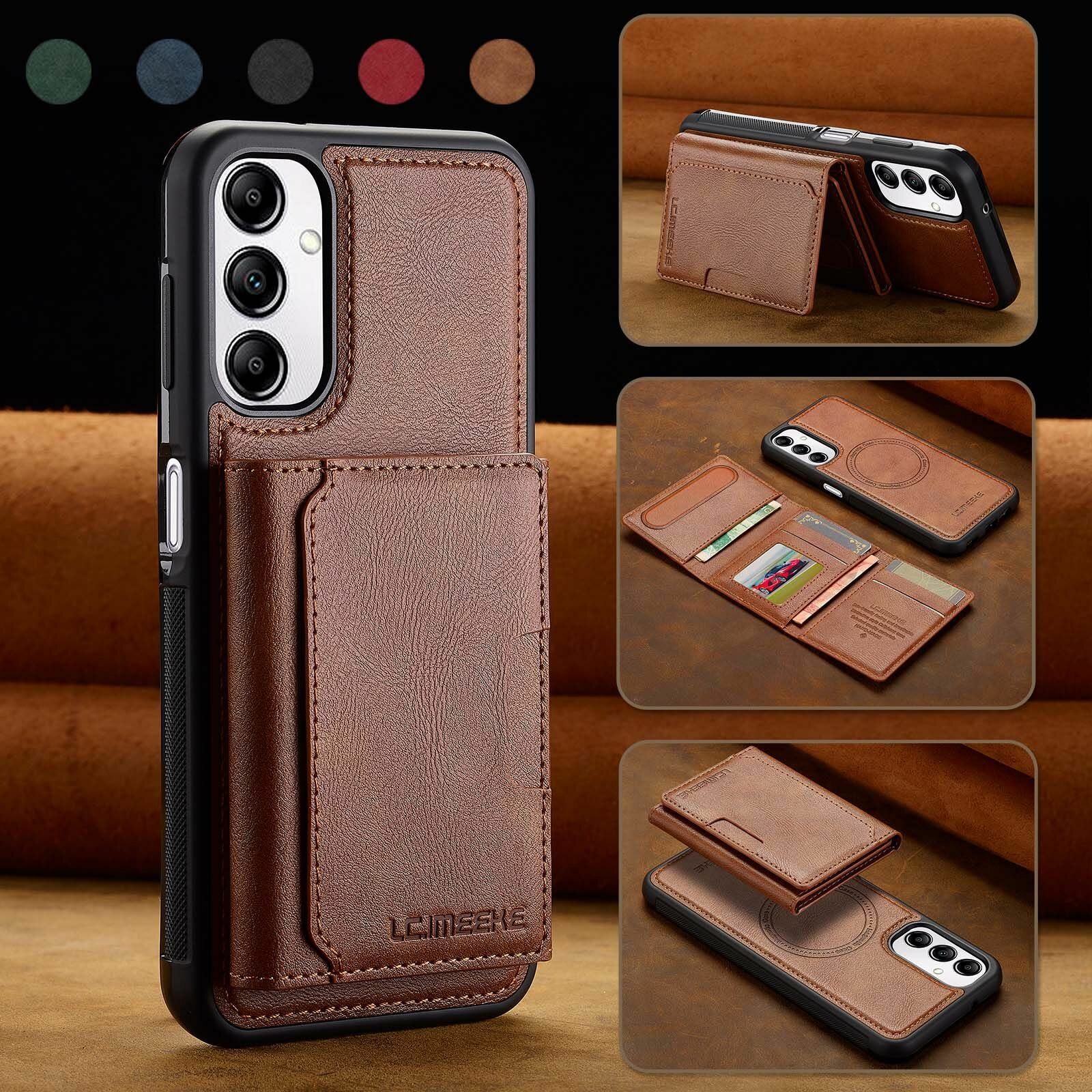 Кожаный защитный чехол для Samsung Galaxy A34 5G / Самсунг Галакси А34 5G со съемным держателем для карт 2 в 1, сильной магнитной адсорбцией, поддержкой беспроводной зарядки