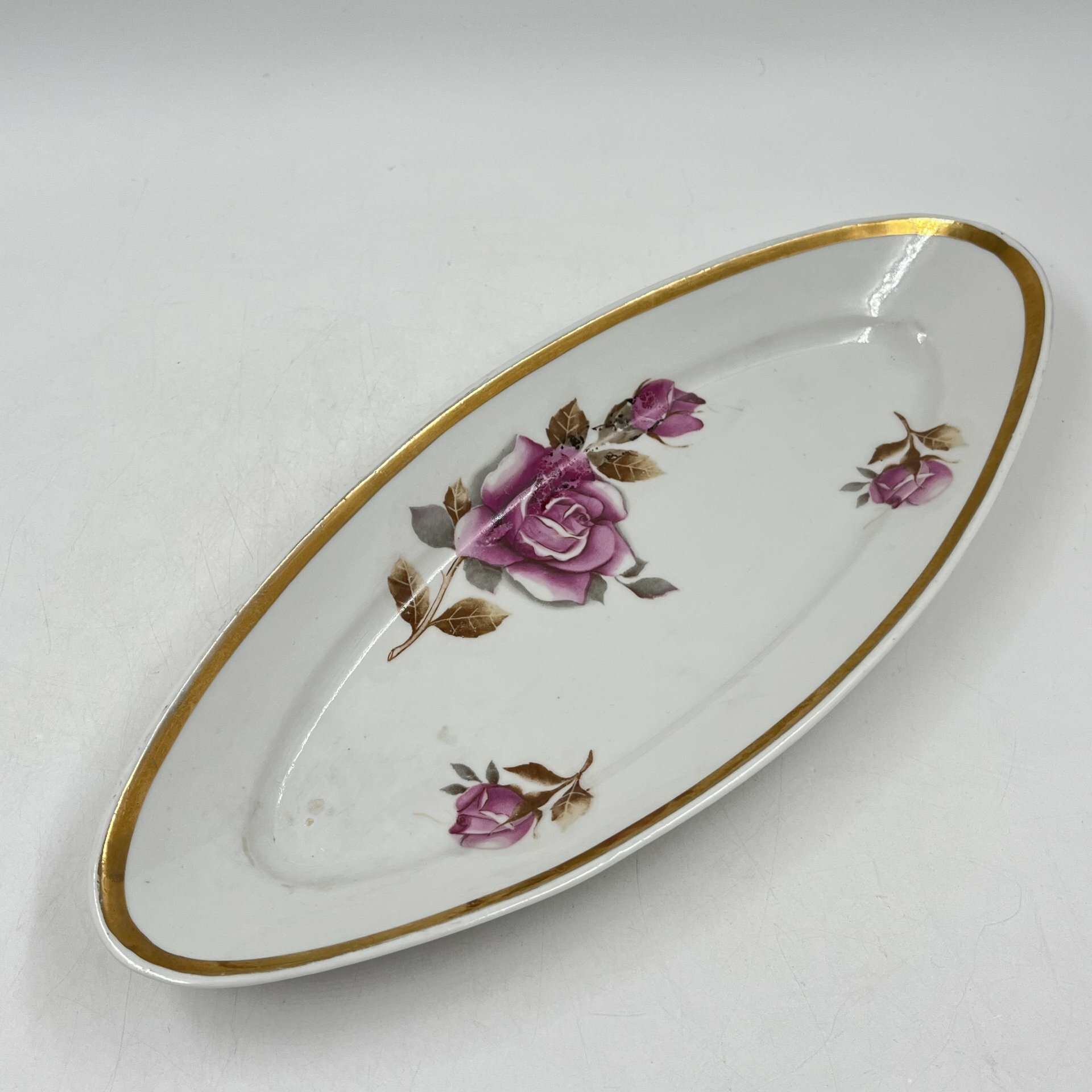 Селёдочница "Розовая роза", фарфор, деколь, золочение