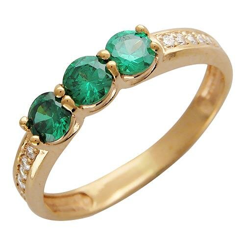 Кольцо, красное золото, 585 проба, изумруд, фианит