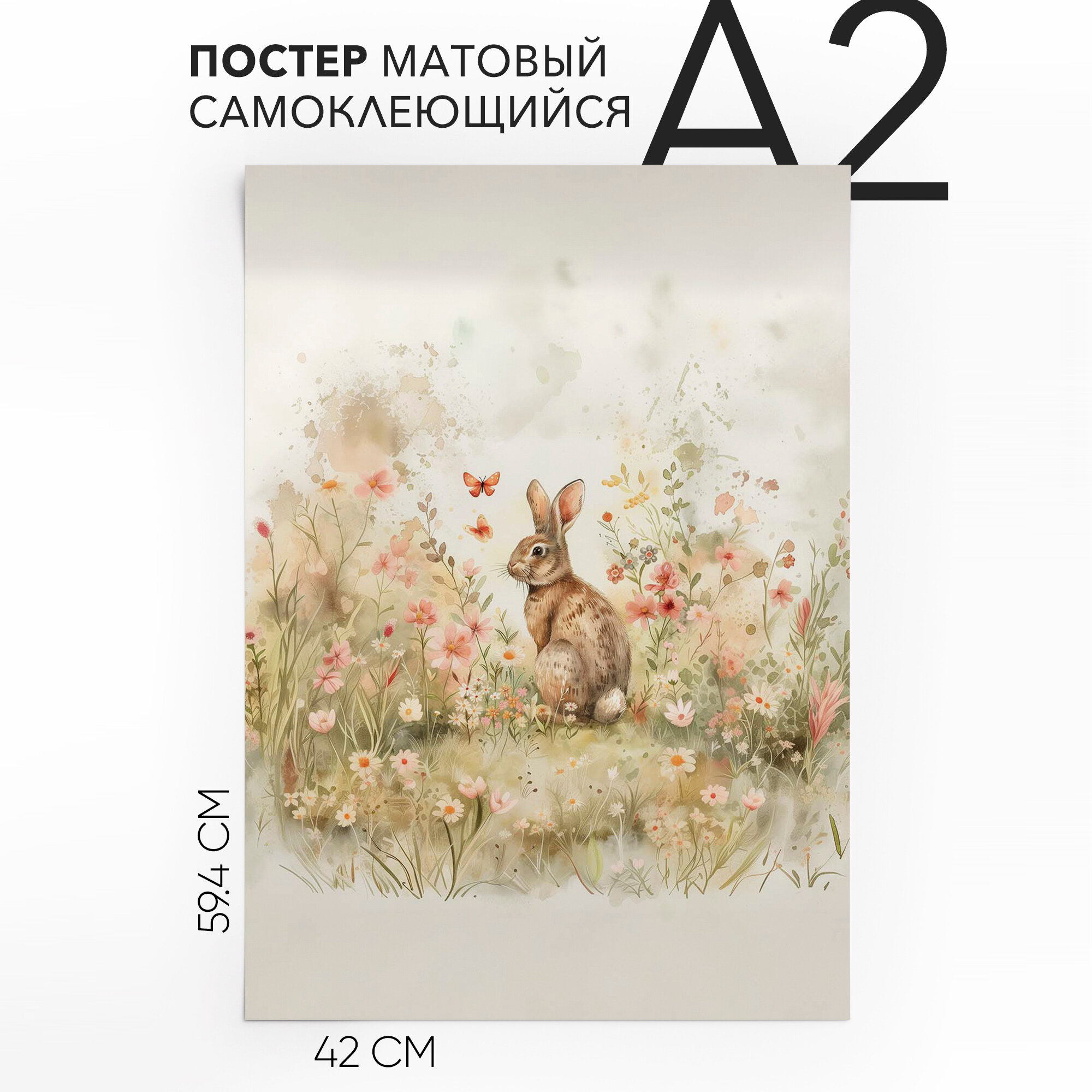 Постеры на стену, детский, большой A2 Зайчик, влагостойкий, для декора
