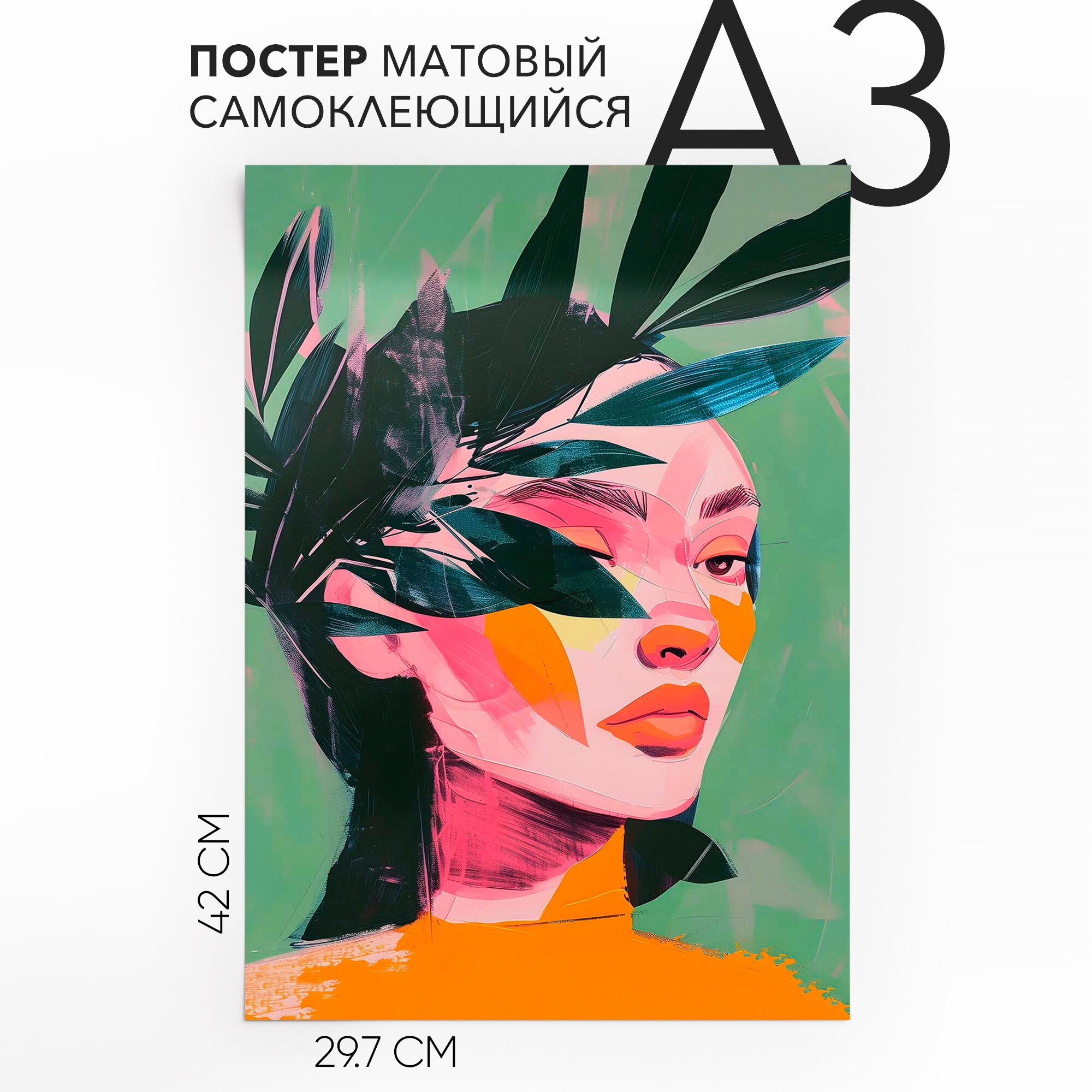 Постеры на стену самоклеящийся A3 Девушка азия, влагостойкий, для декора