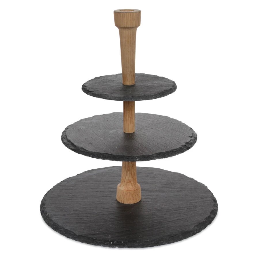 Блюдо сервировочное трехъярусное Boska Party для сыра и закусок 30 см, сланец, дуб, черное