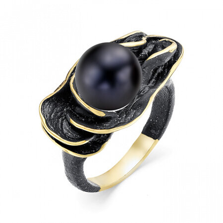 Кольцо, серебро, 925 проба, родирование, золочение, эмаль, жемчуг