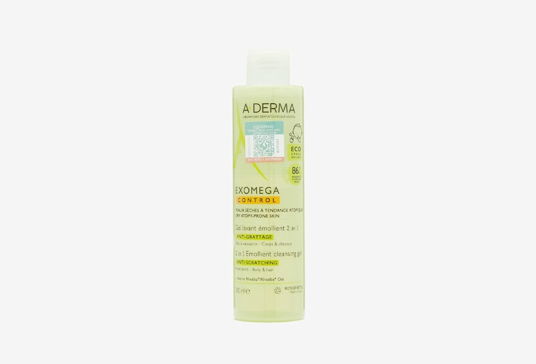 Очищающий гель 2-в-1 для тела и волос A-DERMA EXOMEGA CONTROL 200 мл