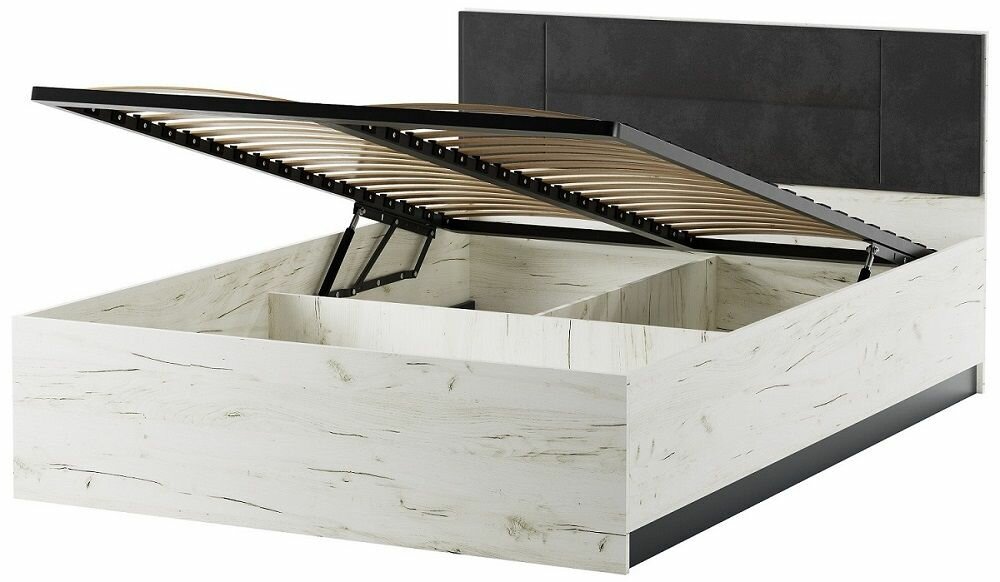 Беатрис Кровать КР1400 с ПМ Крафт белый-Антрацит + Ортопедическое основание с ПМ 1,4*2,0 (Памир)